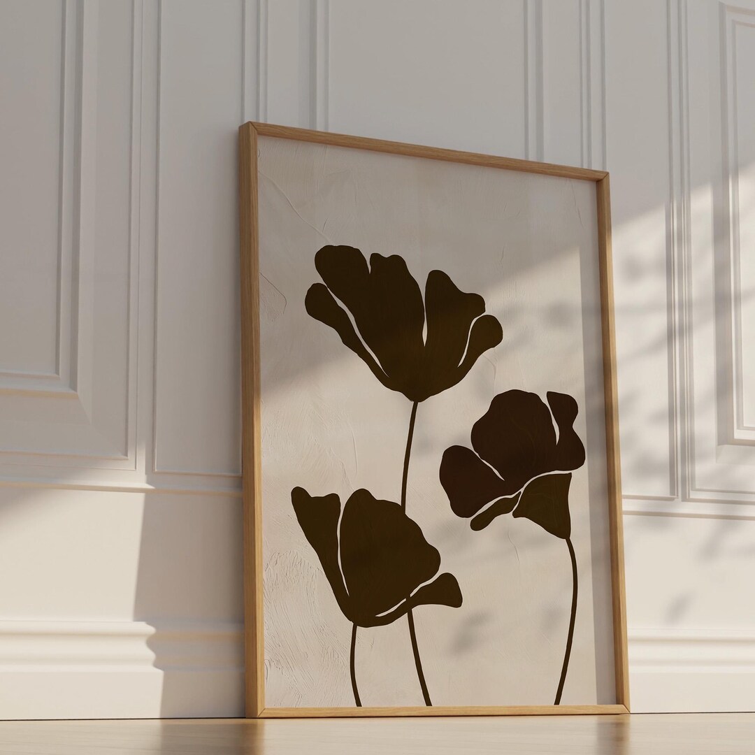 Bold Poppy Flower Art Print: Moody Botanical Wall Decor With Chocolate ...
