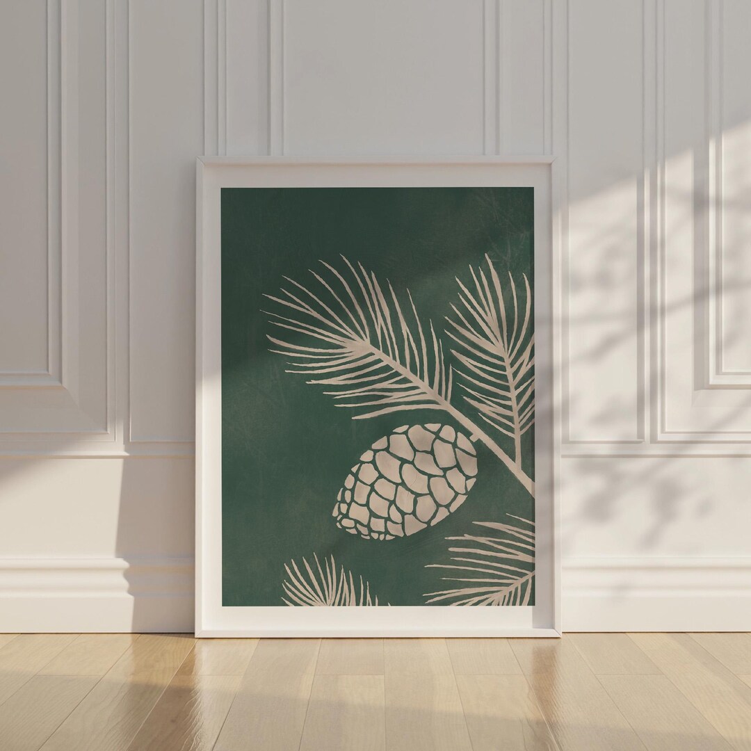 Sage Green Art Print: Pine Tree Branch Painting, Neutral Evergreen Wall ...