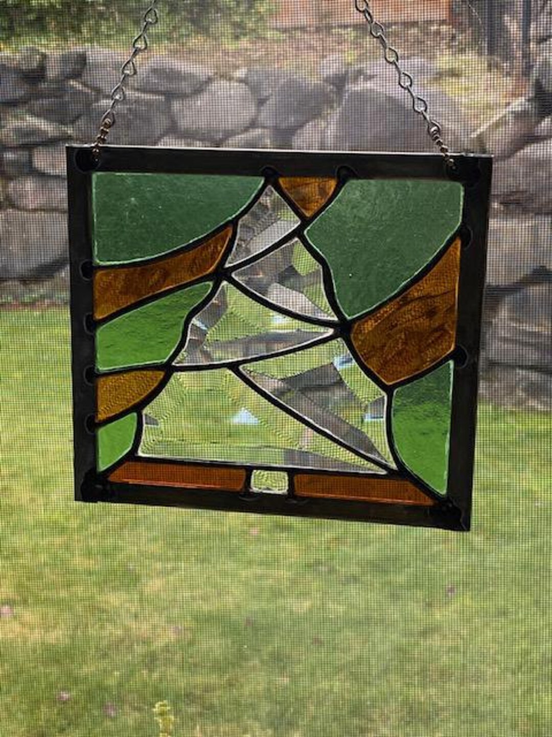 Beveled Glass Tree With Stained Glass Background Panel - Etsy