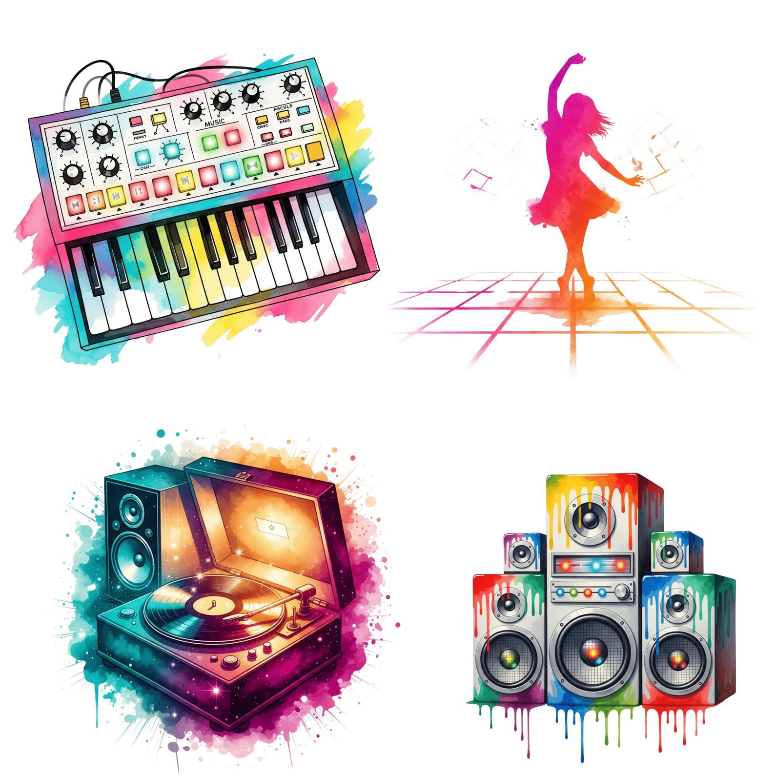 Watercolor Disco Clipart Bundle: Retro Party Graphics (PNG Download - Etsy
