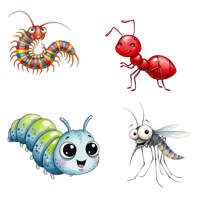 Watercolor Insects Clipart: Whimsical Bugs PNG (digital Download, 50 ...
