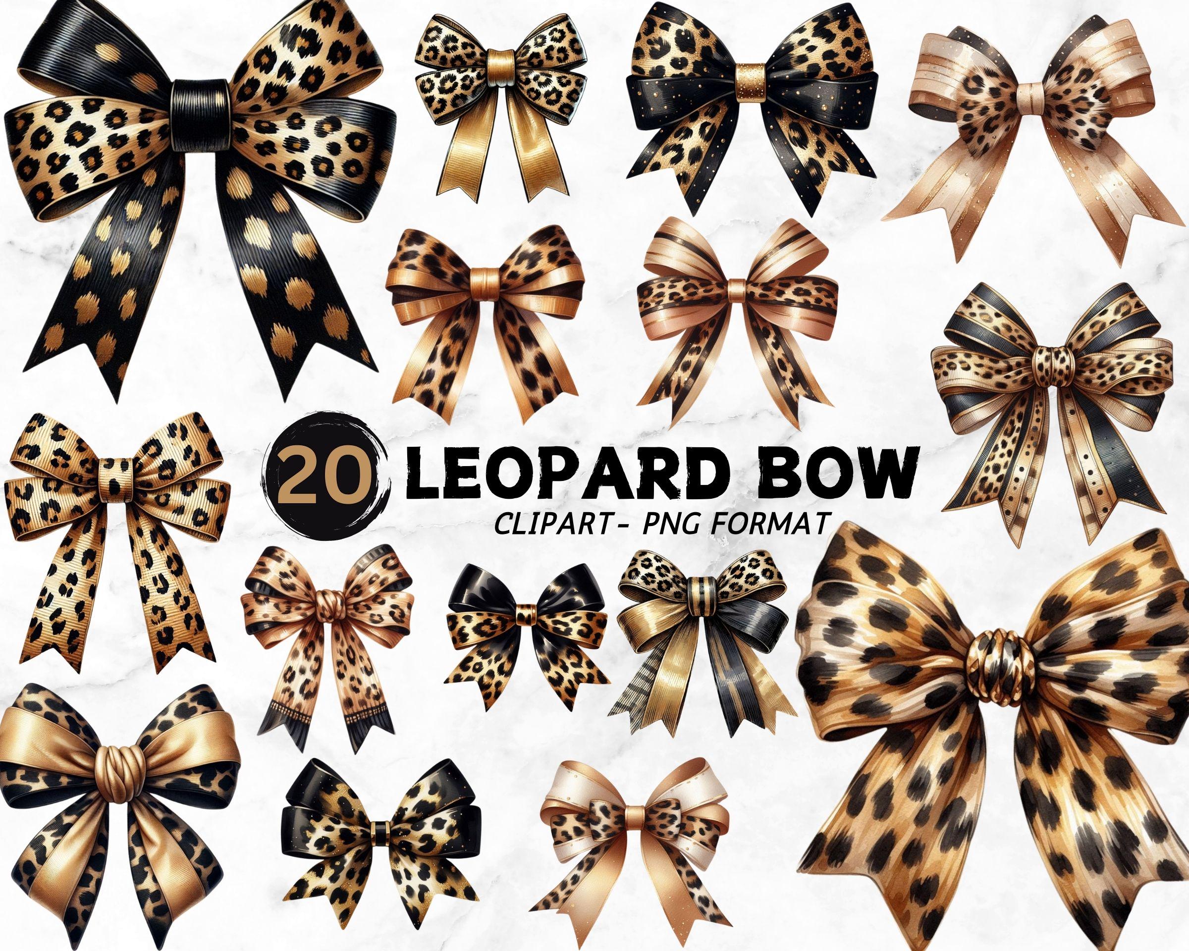 Watercolor Leopard Bows Clipart PNG Cheetah Bow Tie Clipart Coquette ...