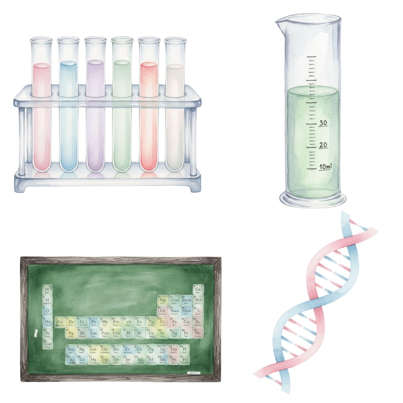 Watercolor Science Lab Clipart, Laboratory Illustrations, Chemistry PNG ...