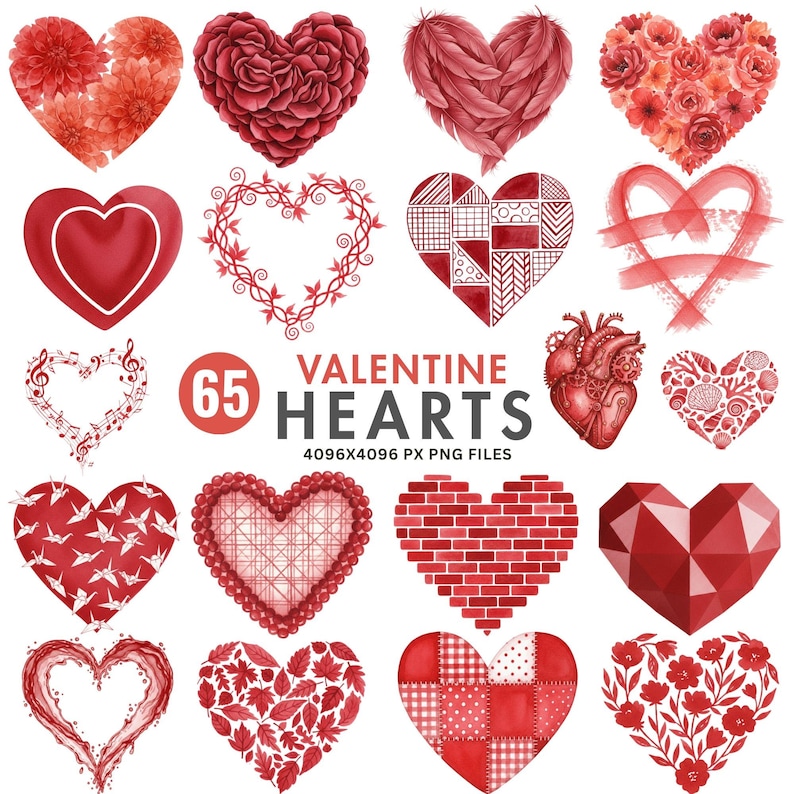 Red Hearts Clipart, Valentine Heart Clipart, Watercolor Heart, Cute ...