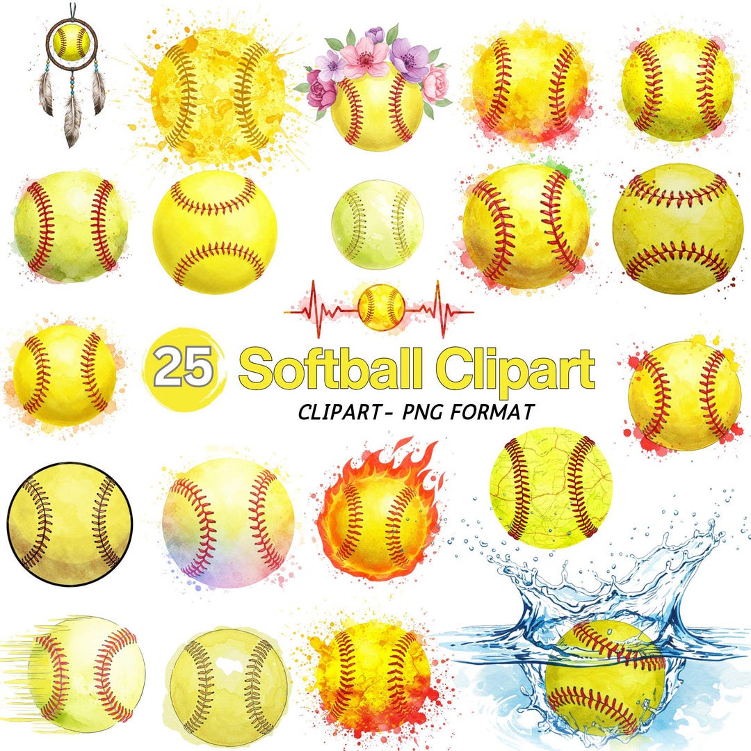 Softball Clipart PNG, Watercolor Softball Ball Sublimation, Hand Drawn ...