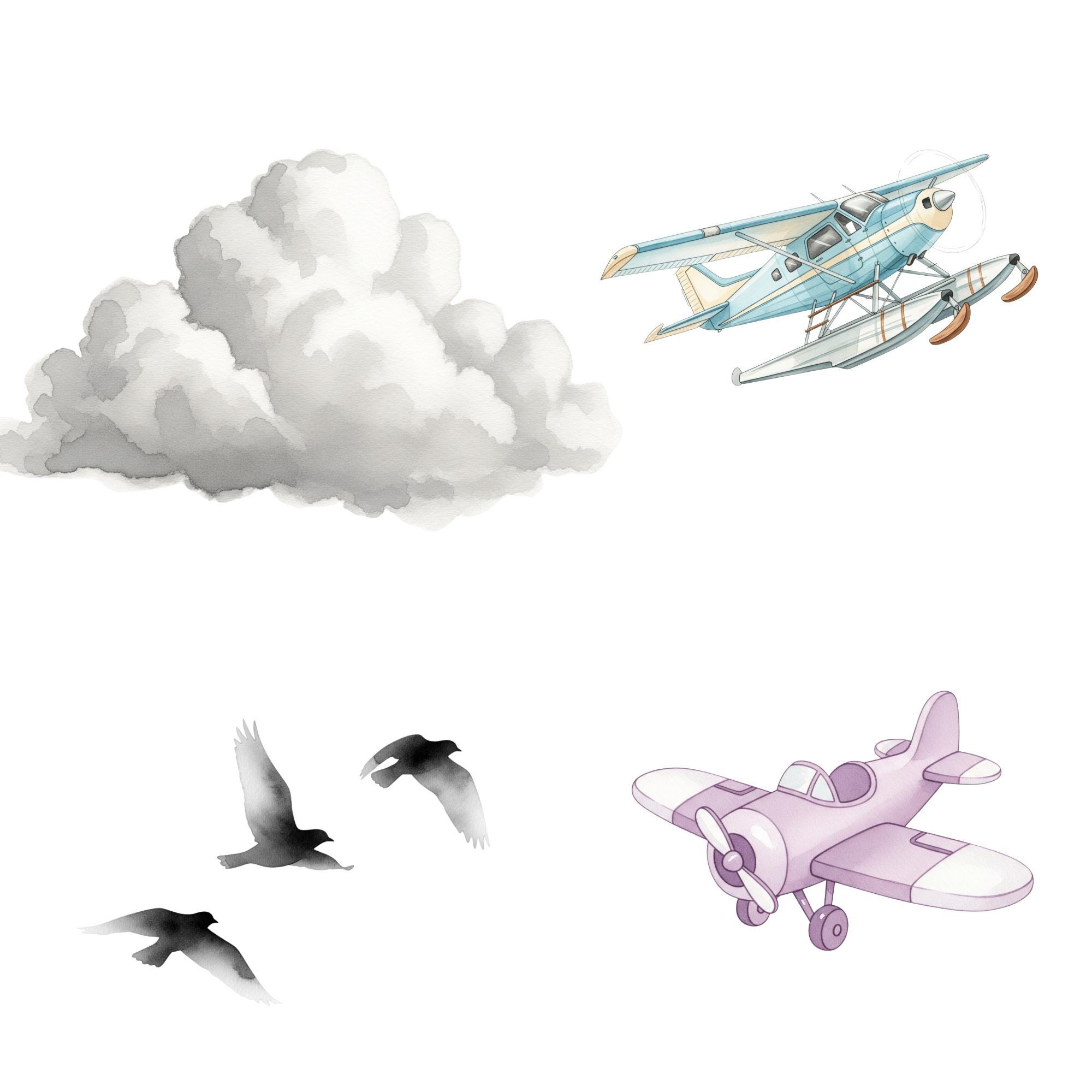 Watercolor Air Transport Clipart, Cute Blue Airplane, Baby Boy Nursery ...