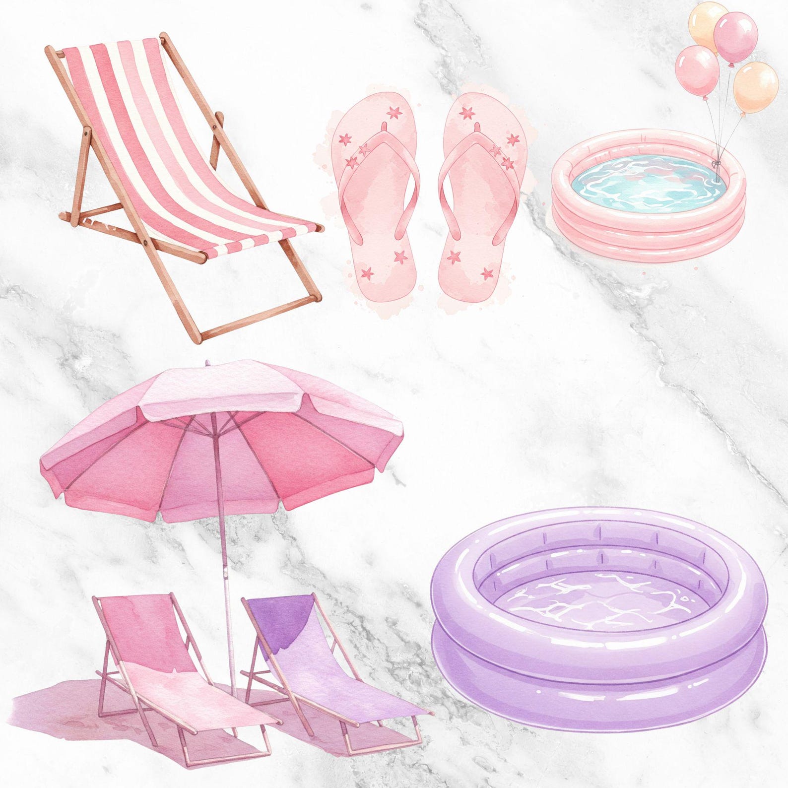 Watercolor Pool Party Clipart: Summer Beach Designs (instant Download ...