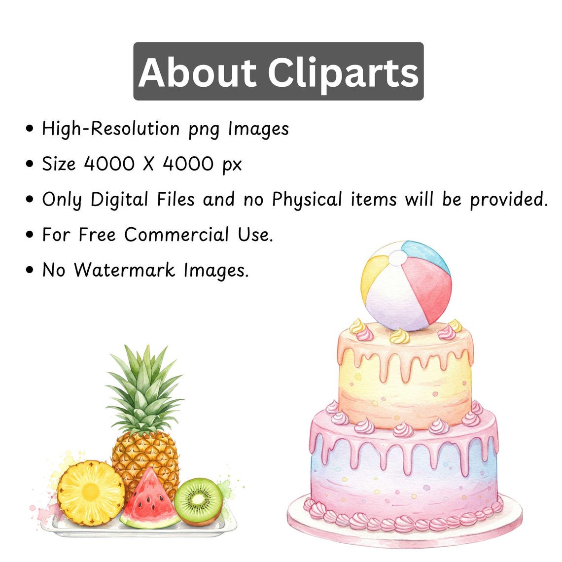 Watercolor Pool Party Clipart: Summer Beach Designs (instant Download ...