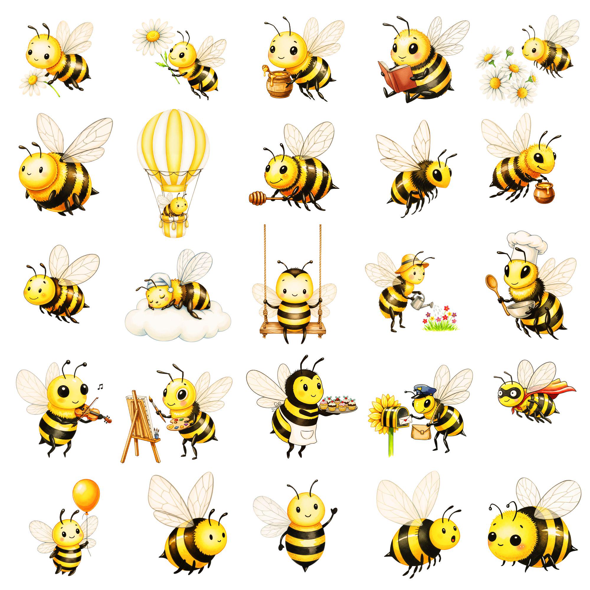 Watercolor Bee Clipart Bundle: 50 Pngs, Honeycomb & Spring Flowers ...