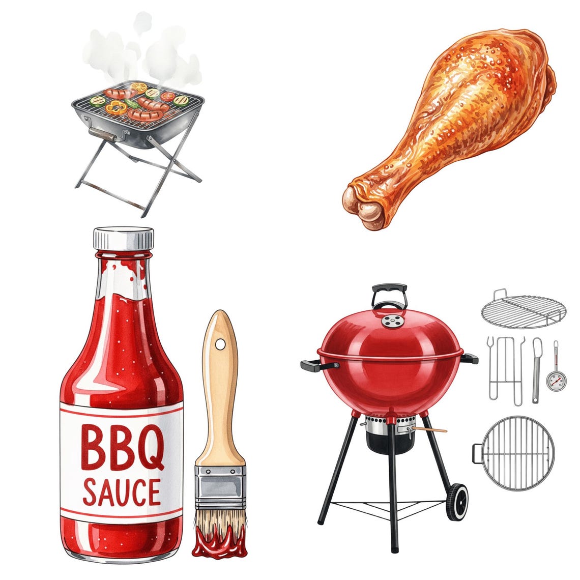Watercolor BBQ Clipart Bundle: Summer Cookout Graphics (commercial Use ...