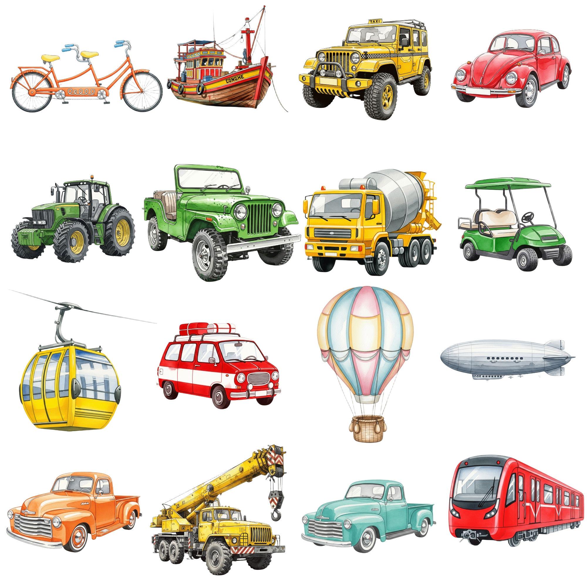 Watercolor Transportation Clipart Bundle, Vehicle Clipart, Cute Car PNG ...