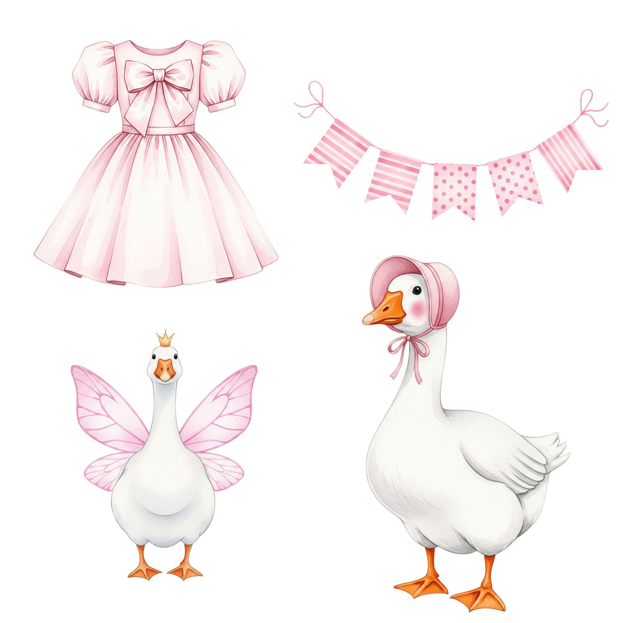 Pink Goose Clipart, Silly Goose PNG, Cute Girly Goose Clipart, Vintage ...