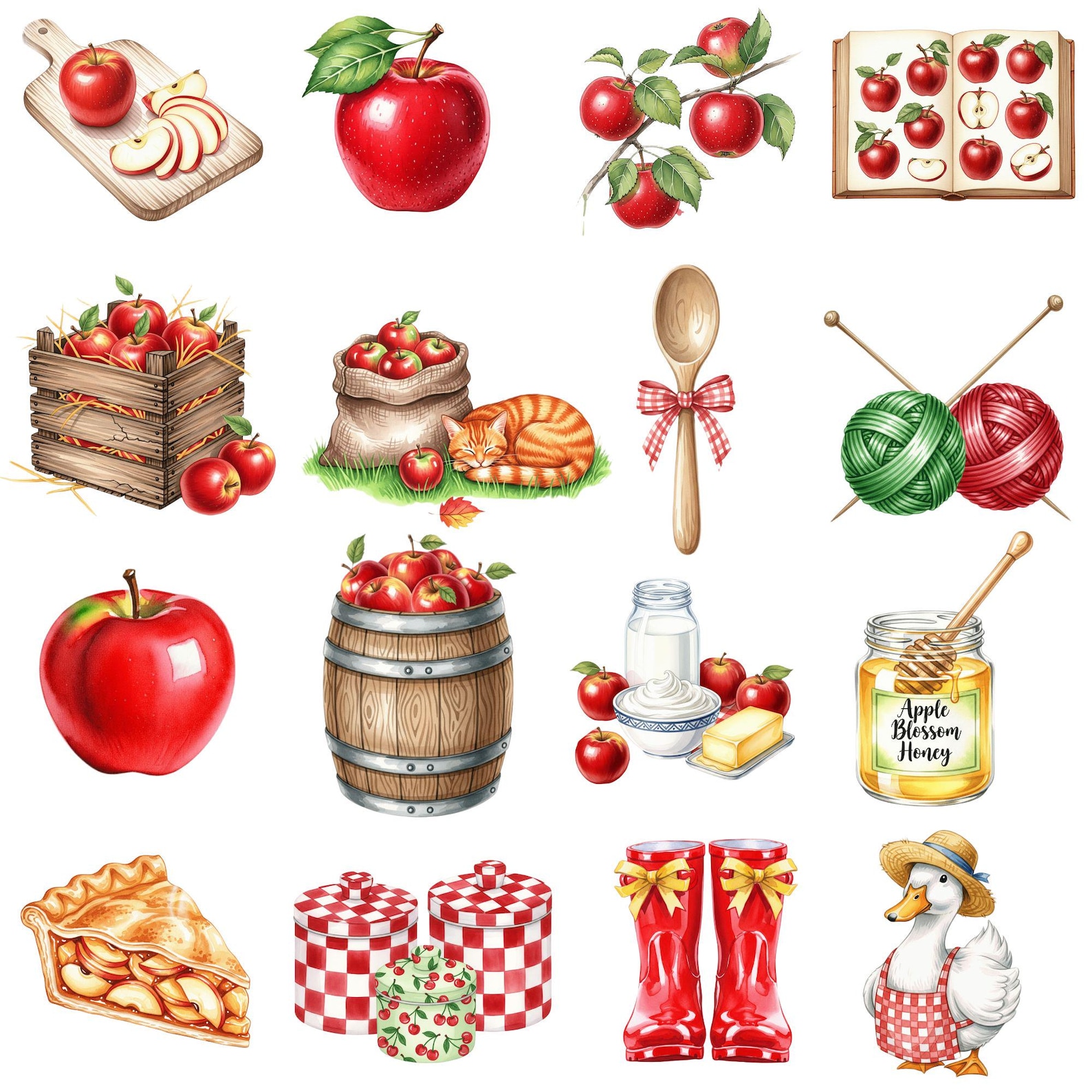 Watercolor Apple Clipart Set: Rustic Orchard Illustrations (PNG Digital ...