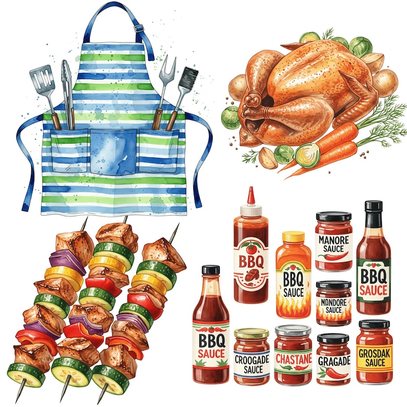 Watercolor BBQ Clipart Bundle: Summer Cookout Graphics (commercial Use ...