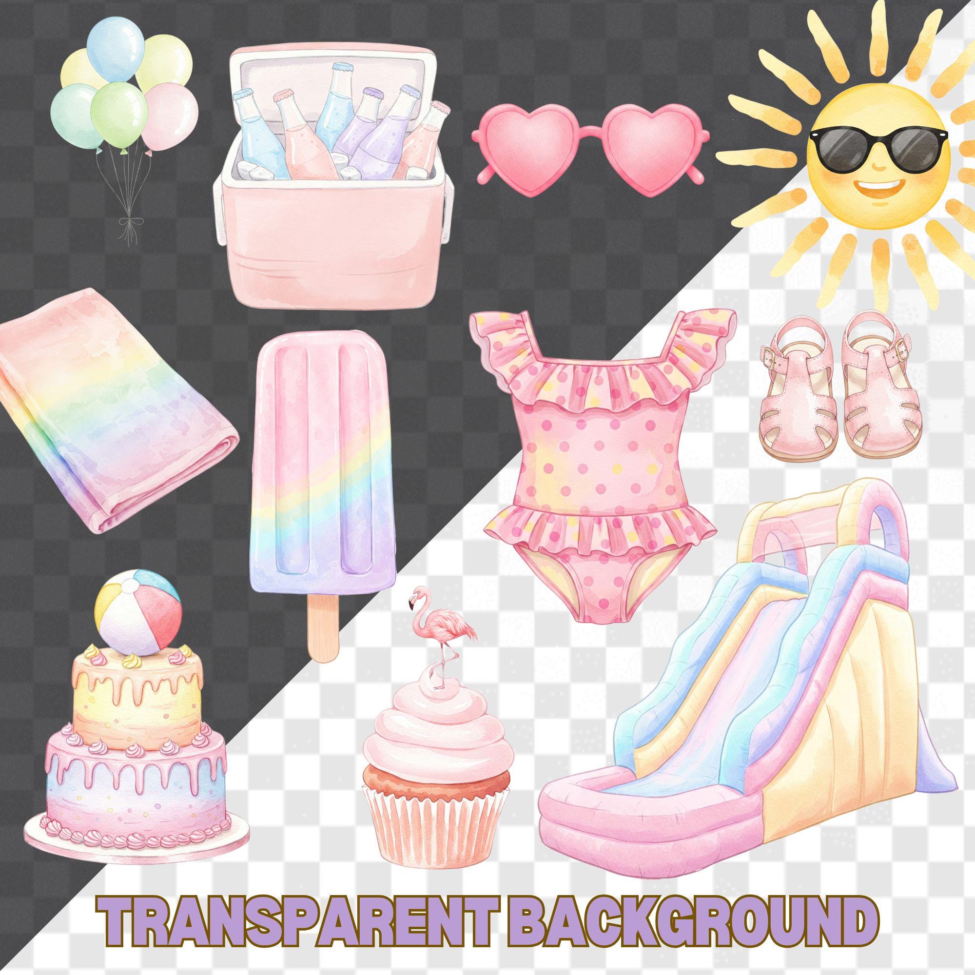 Watercolor Pool Party Clipart: Summer Beach Designs (instant Download ...