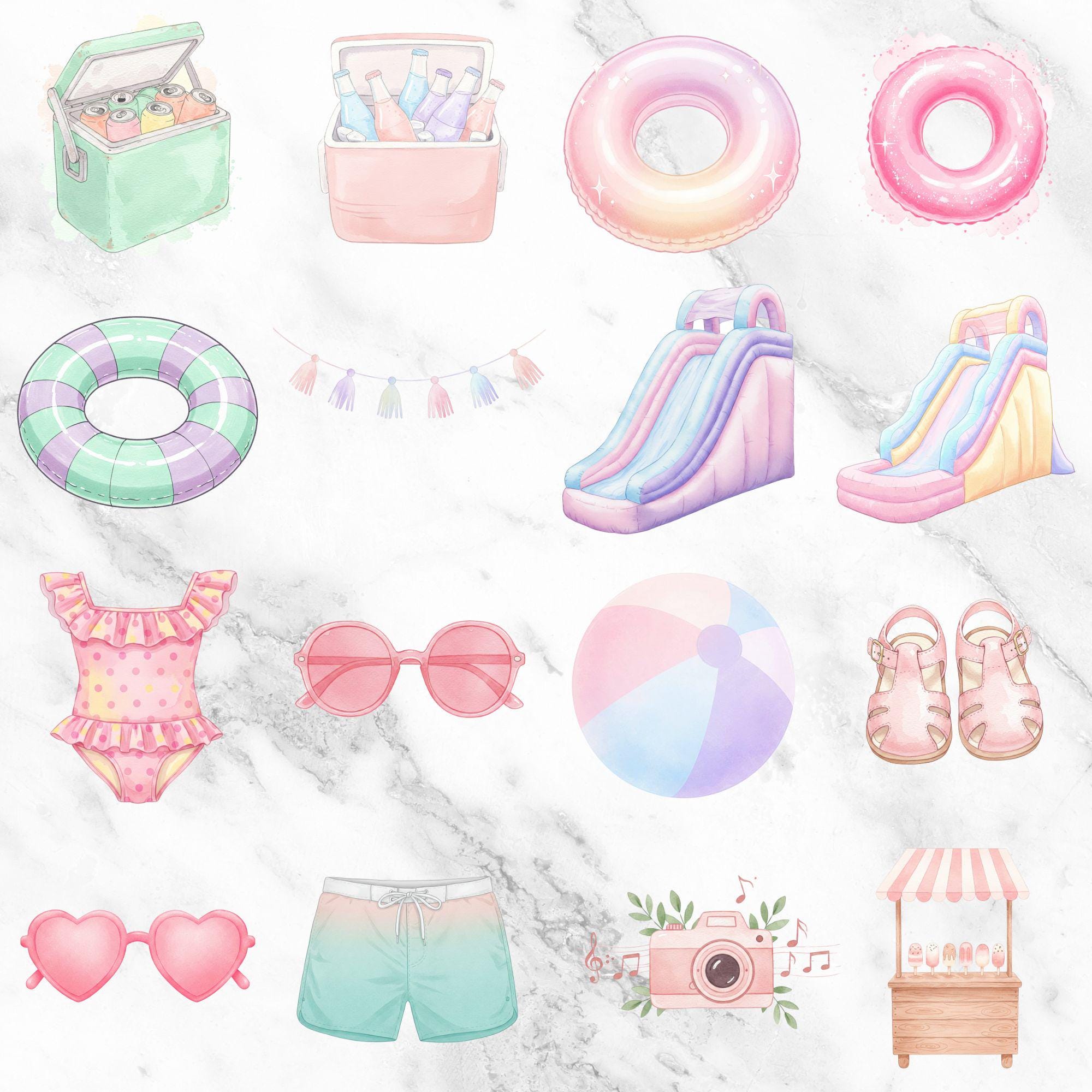 Watercolor Pool Party Clipart: Summer Beach Designs (instant Download ...