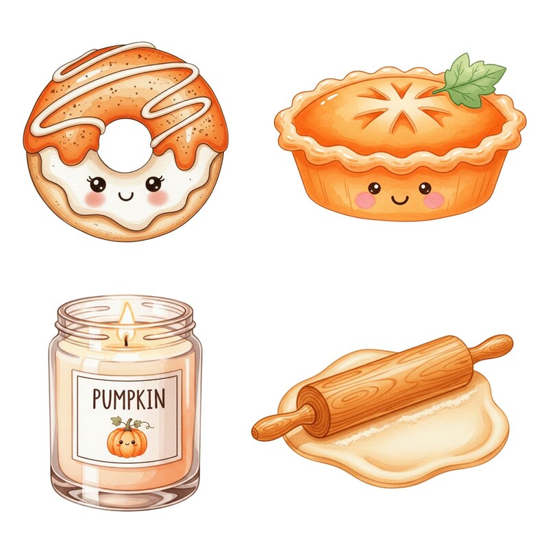 Autumn Sweets Clipart, Watercolor Fall Dessert PNG, Pumpkin Spice ...