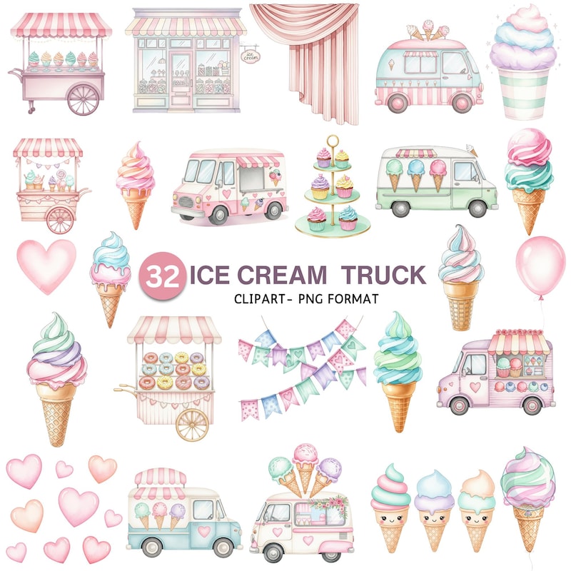 Ice Cream Truck Clipart - Etsy