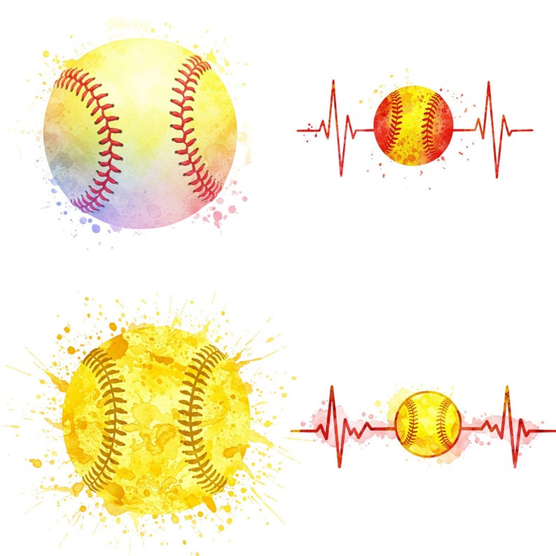 Softball Clipart PNG, Watercolor Softball Ball Sublimation, Hand Drawn ...