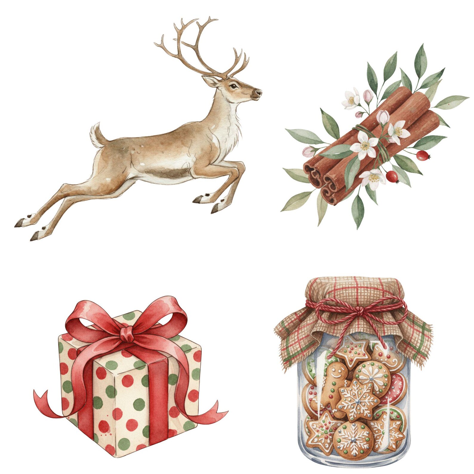 Rustic Christmas Clipart Bundle,watercolor Christmas Ornaments, Wreaths ...