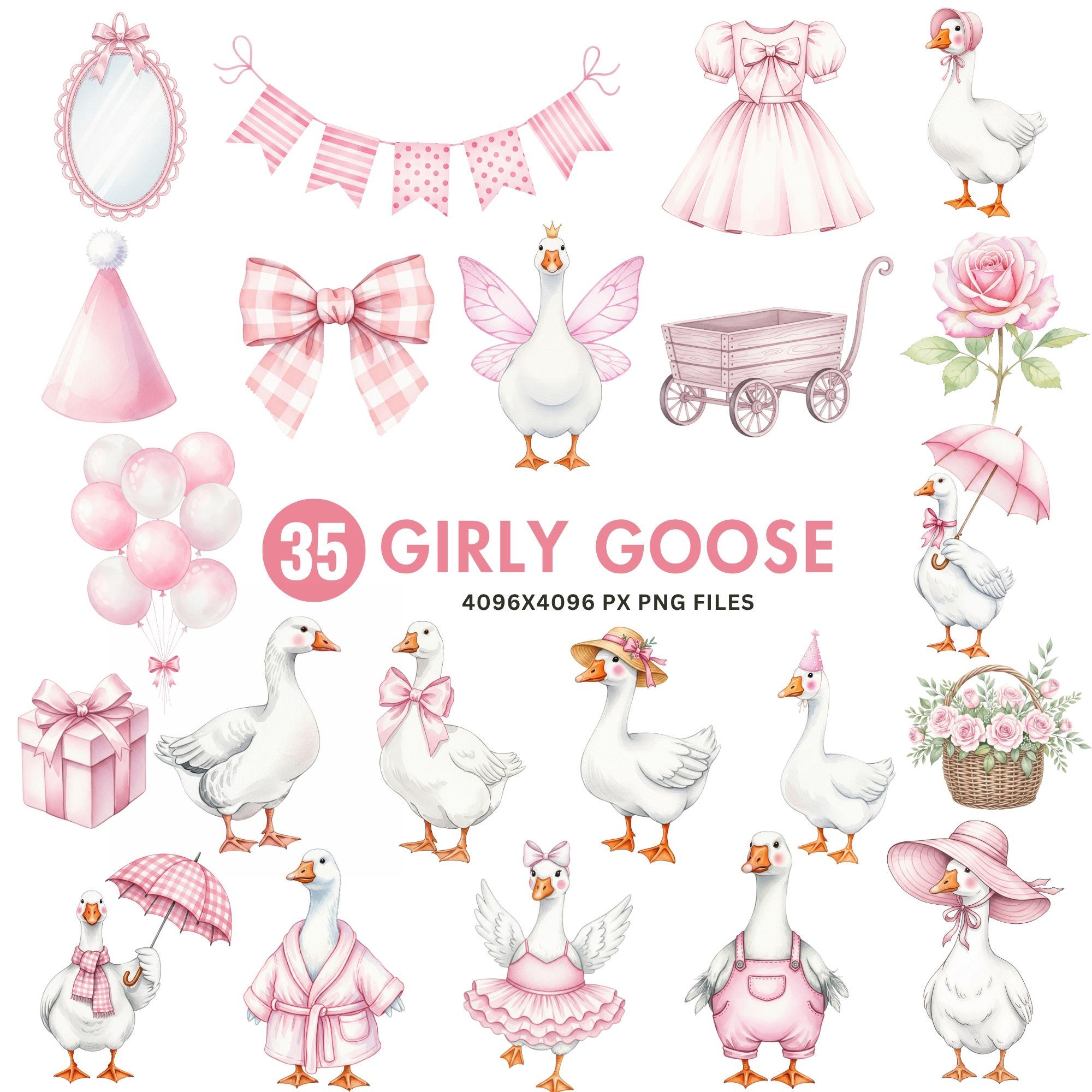 Pink Goose Clipart, Silly Goose PNG, Cute Girly Goose Clipart, Vintage ...