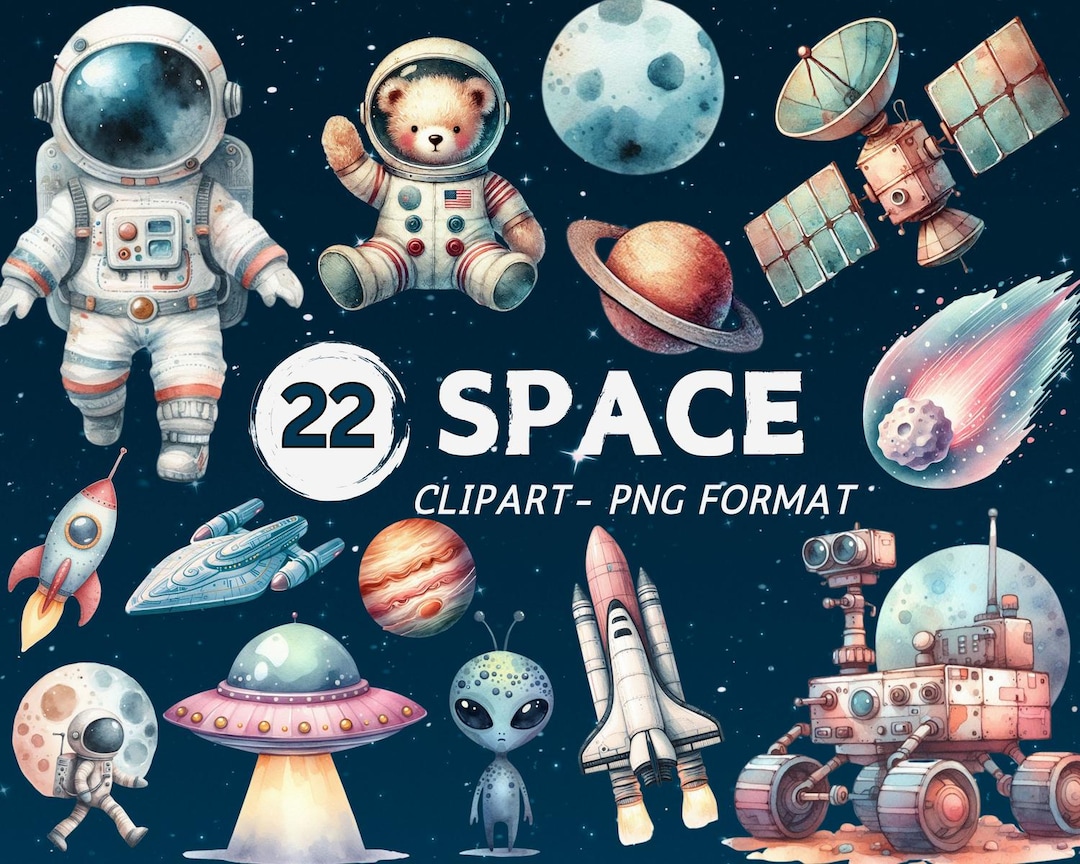 Watercolor Space Clipart: Astronauts, Planets, Rockets (digital ...