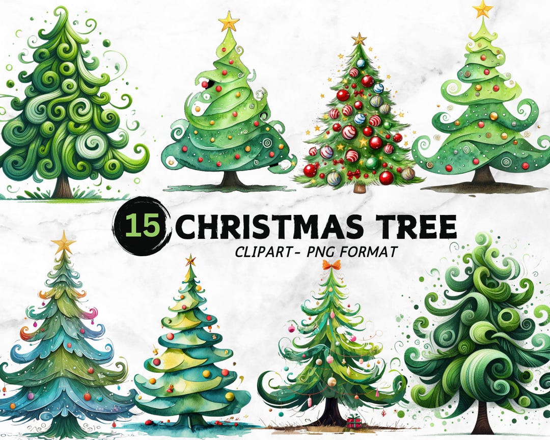 Whimsical Christmas Tree Clipart, Festive Winter Holiday Art, Digital ...