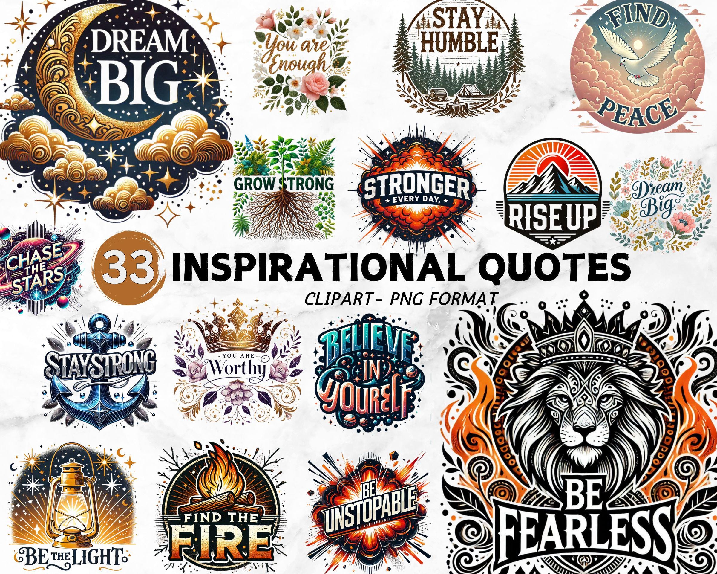 Inspirational Quotes Clipart: Motivational PNG Designs (digital ...