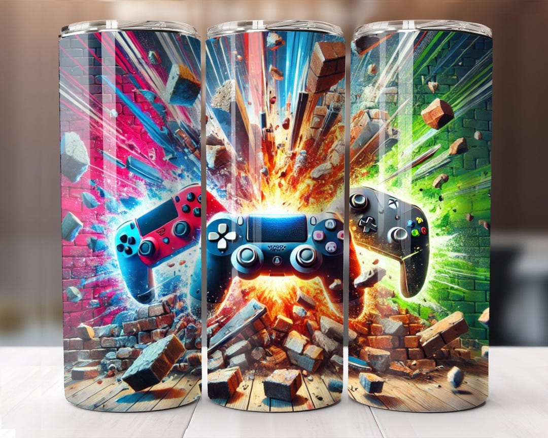 Neon Game Controller 20oz Tumbler Wrap: Gamer Sublimation Design (PNG ...