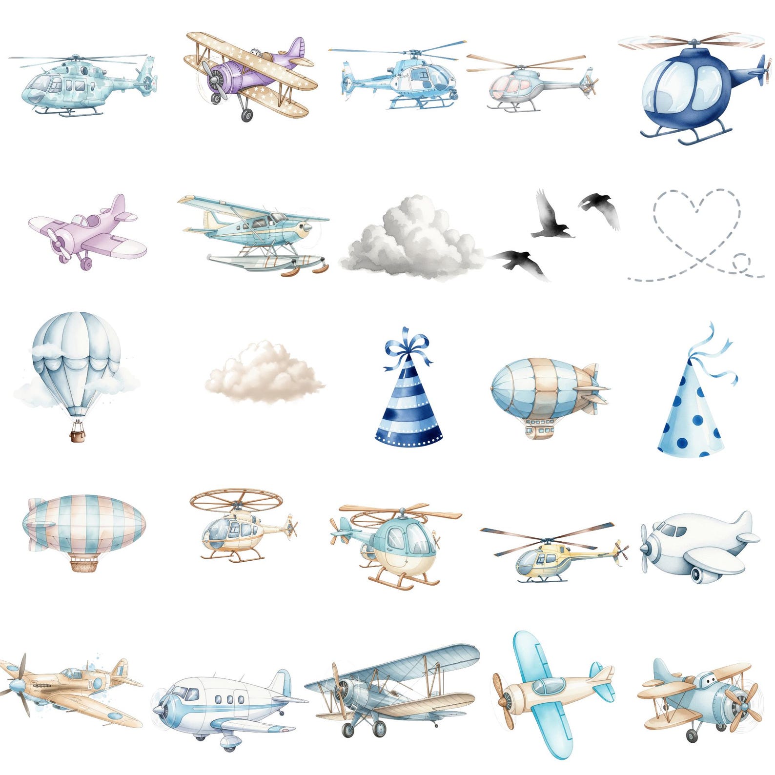 Watercolor Air Transport Clipart, Cute Blue Airplane, Baby Boy Nursery ...