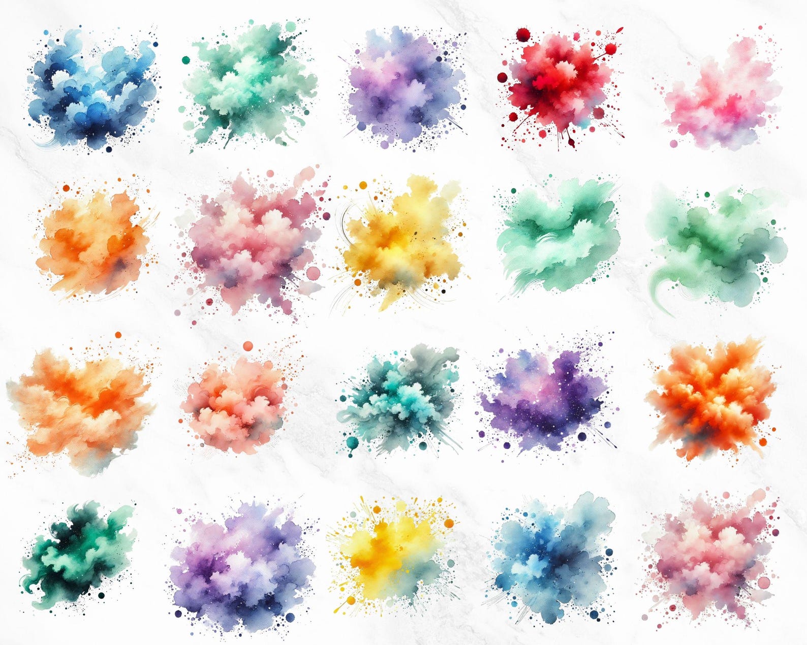 Pastel Watercolor Splash Clipart, Paint Splatter PNG Bundle, Abstract ...