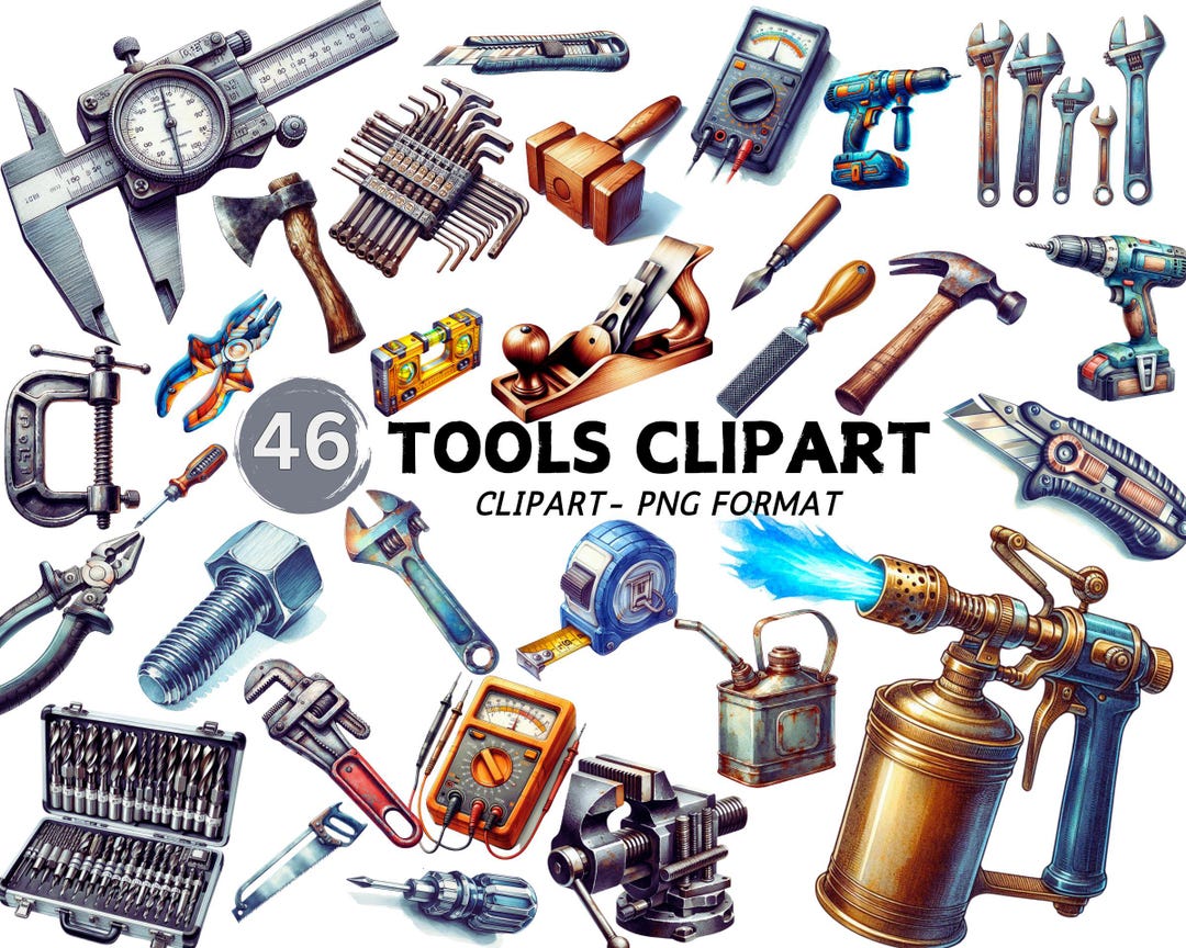 Watercolor Tools Clipart, Hand Tools Clipart, Tool Kit Clipart, Toolbox ...