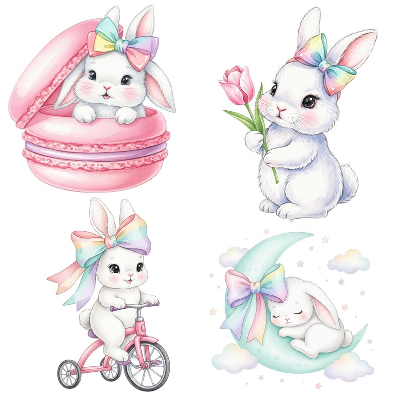 Pastel Watercolor Bunny Clipart: Rainbow Nursery Art (PNG Download, 46 ...