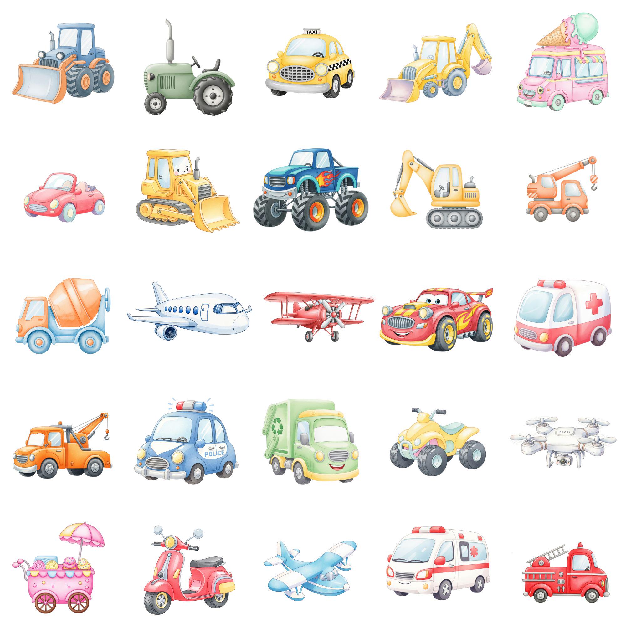 Watercolor Vehicle Clipart Set: Transportation PNG Images (digital ...