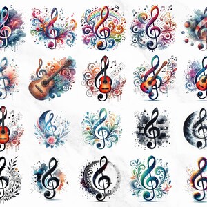 Music Notes Clipart Bundle, Watercolor Music Notes PNG, Treble Clef ...