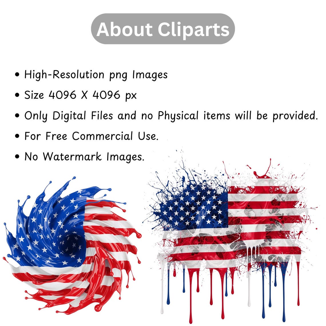 Watercolor USA Flag Clipart Bundle: Patriotic 4th of July PNG (digital ...
