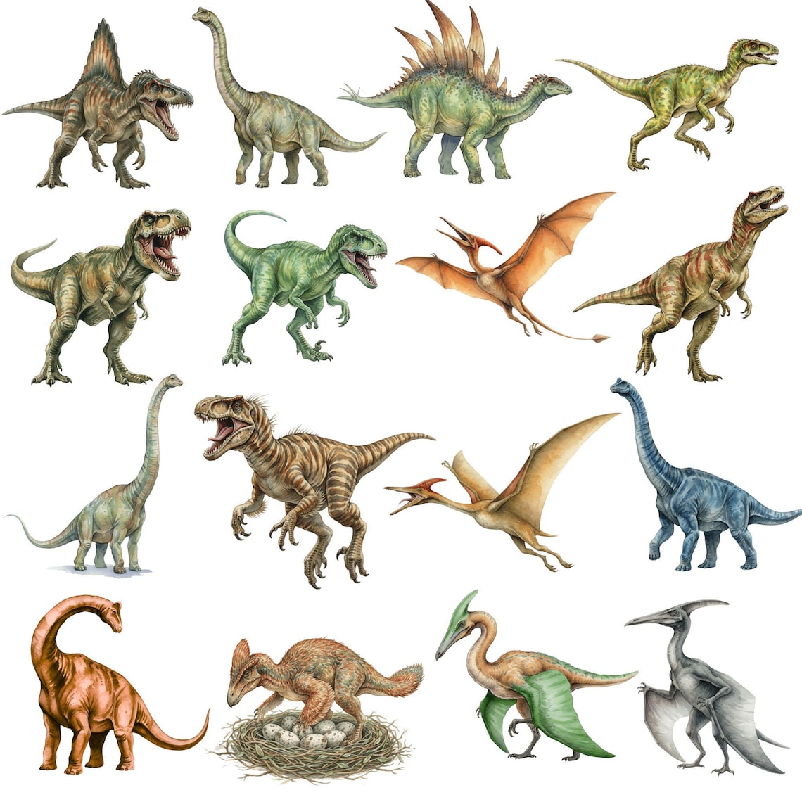 Realistic Dinosaur Clipart, Watercolor Jurassic Dino PNG, T-rex Clipart ...