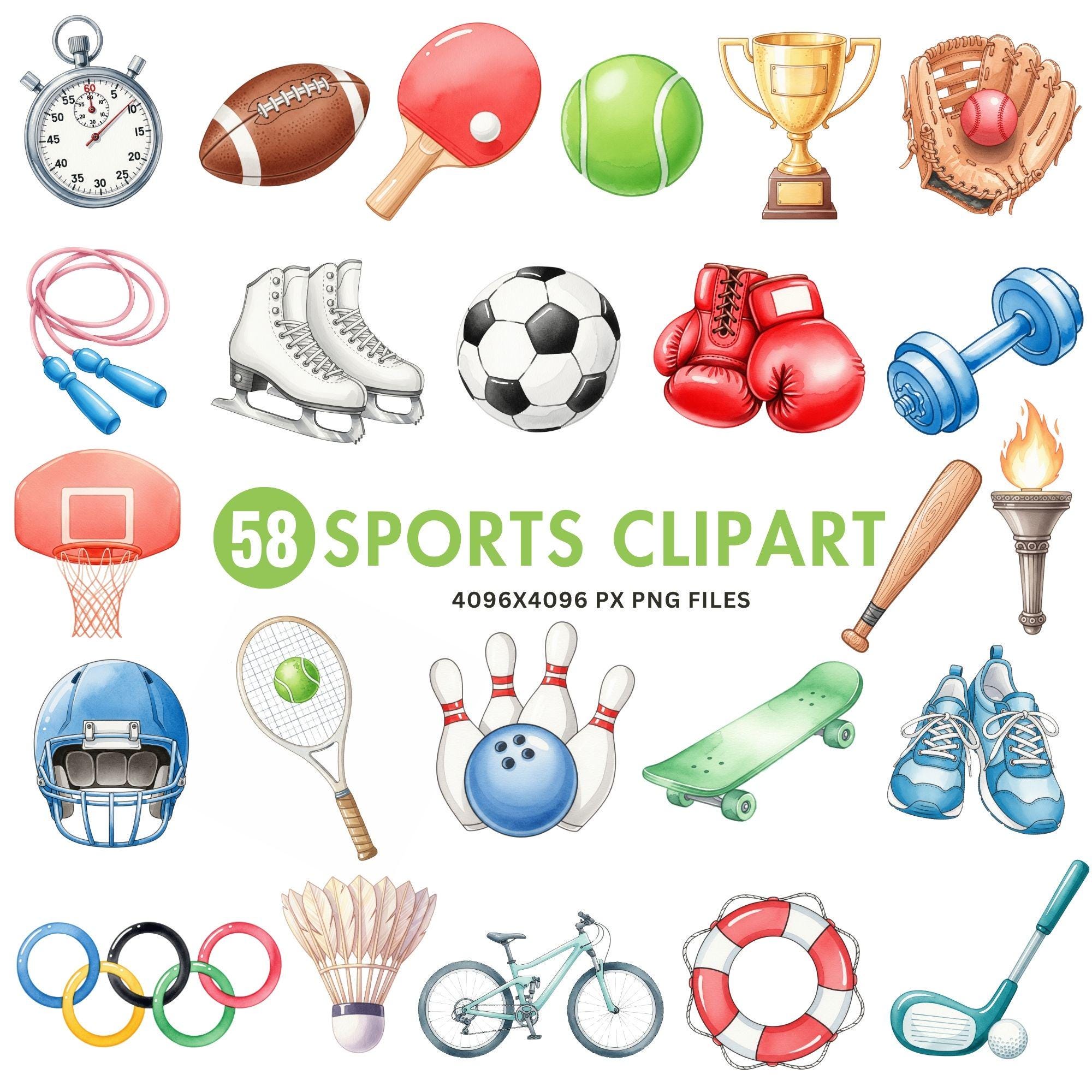 Watercolor Sports Clipart, Football Clipart, Soccer Clipart, Sports ...