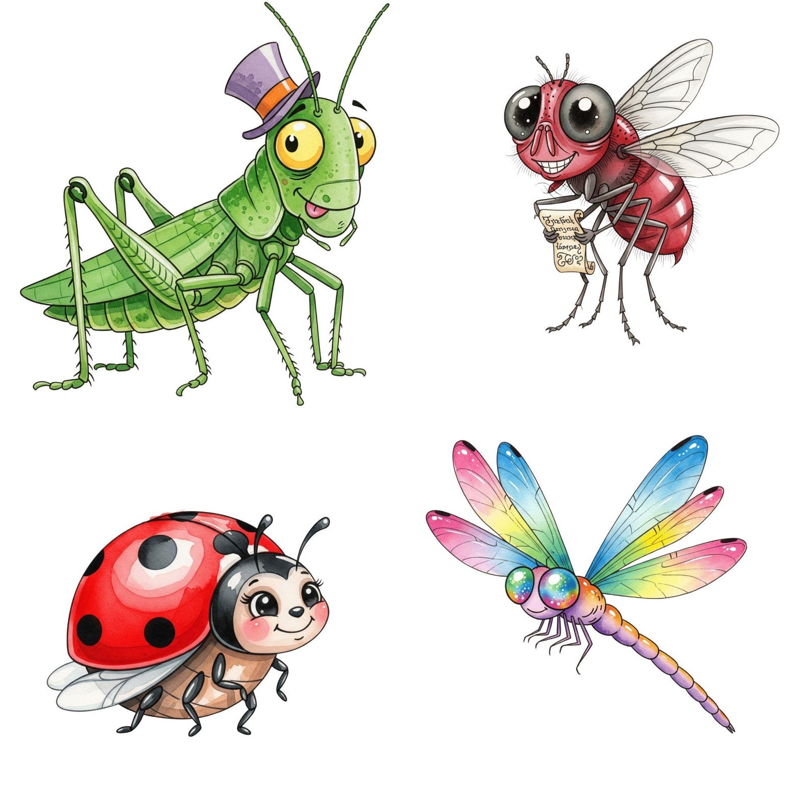 Watercolor Insects Clipart: Whimsical Bugs PNG (digital Download, 50 ...