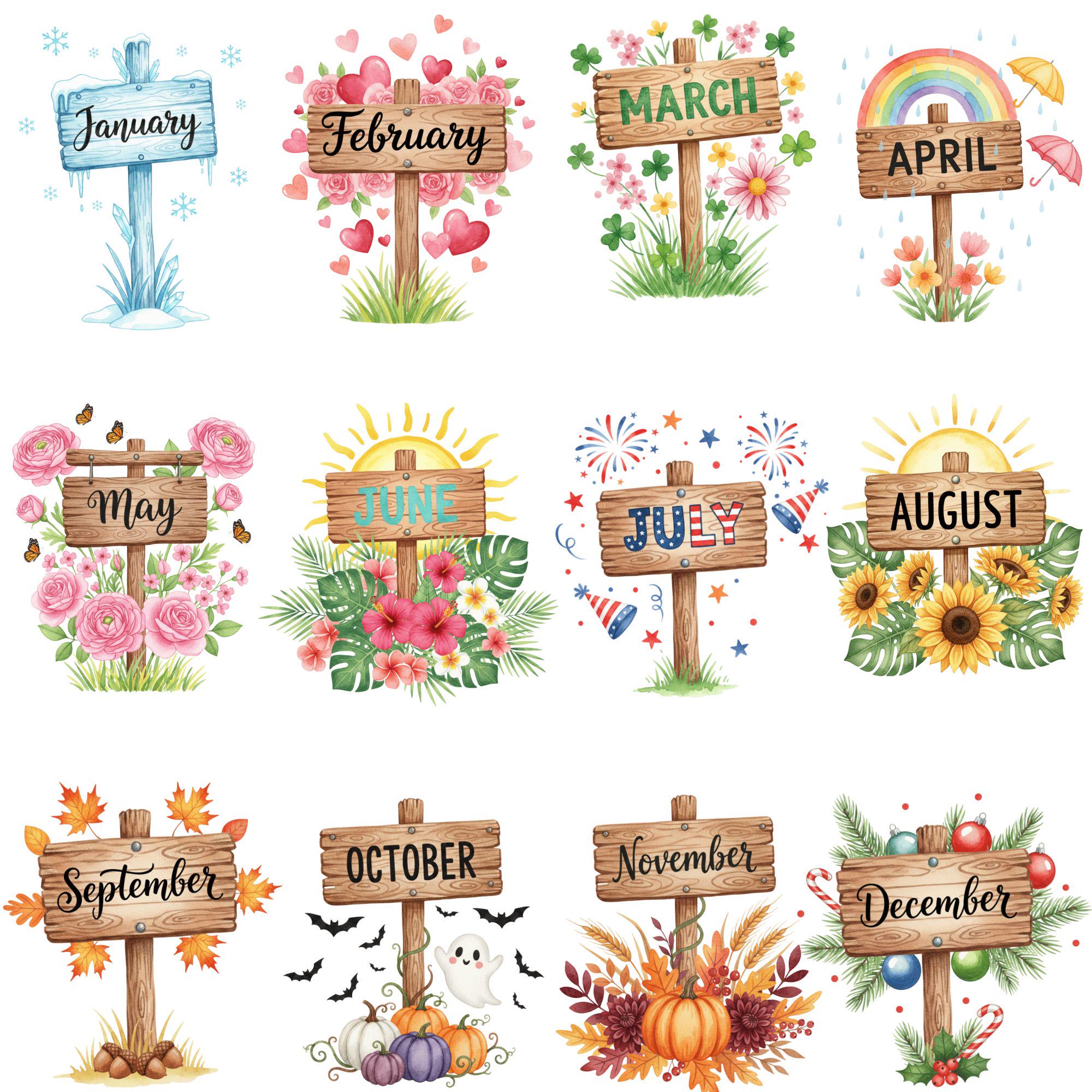 Months of the Year Clipart, Watercolor Months, Planner Clipart ...