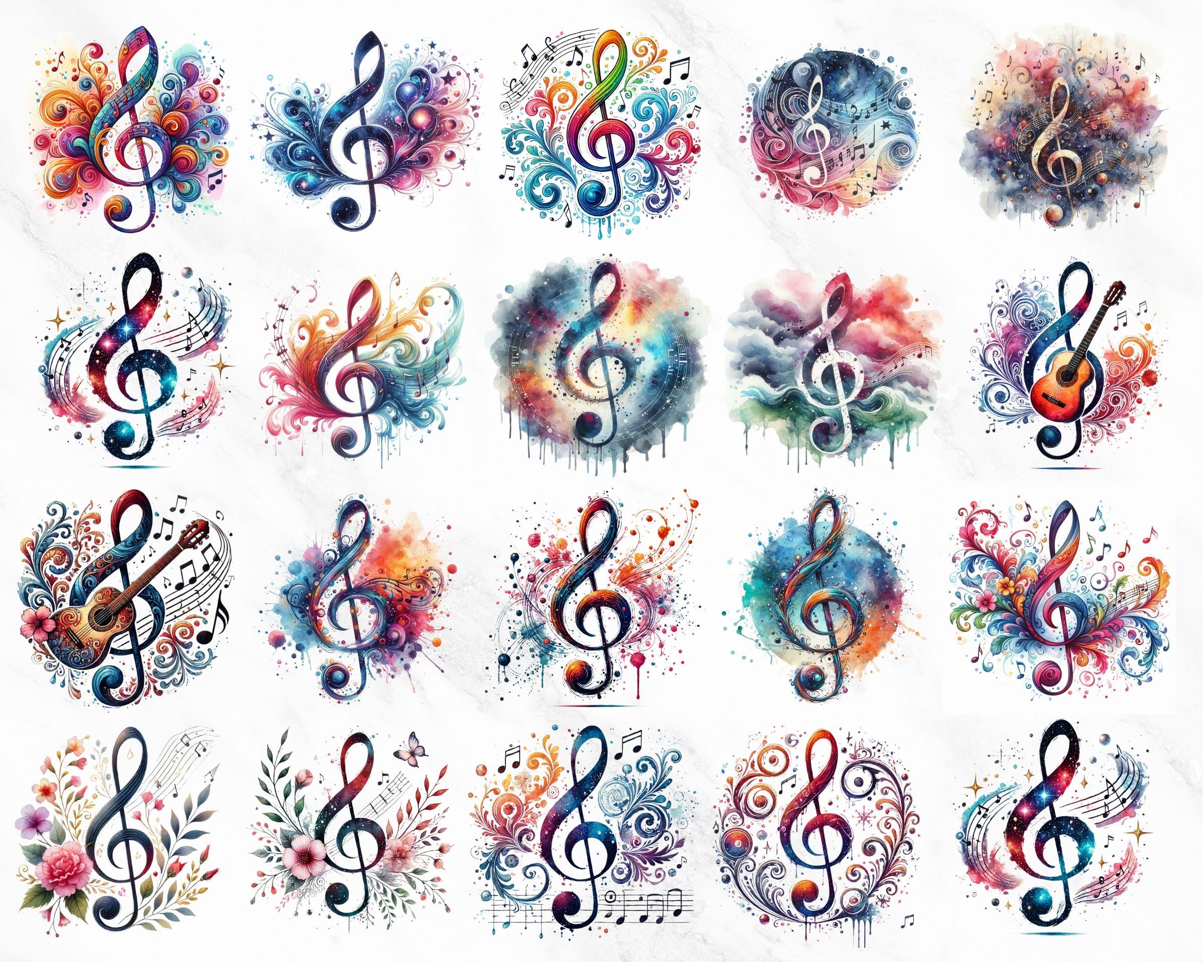 Music Notes Clipart Bundle, Watercolor Music Notes PNG, Treble Clef ...