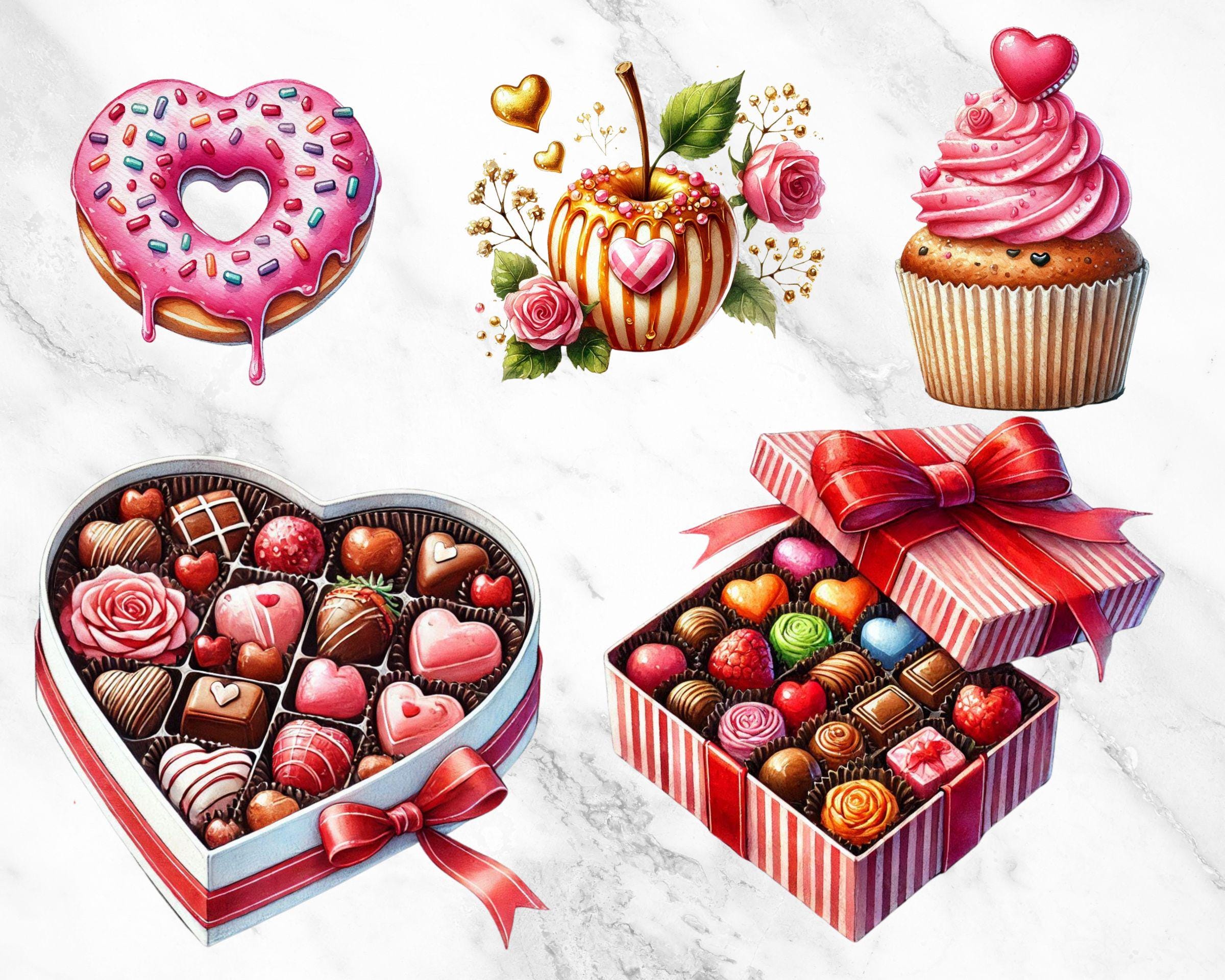 Valentines Day Sweets Clipart, Chocolate Cookie PNG, Watercolor ...