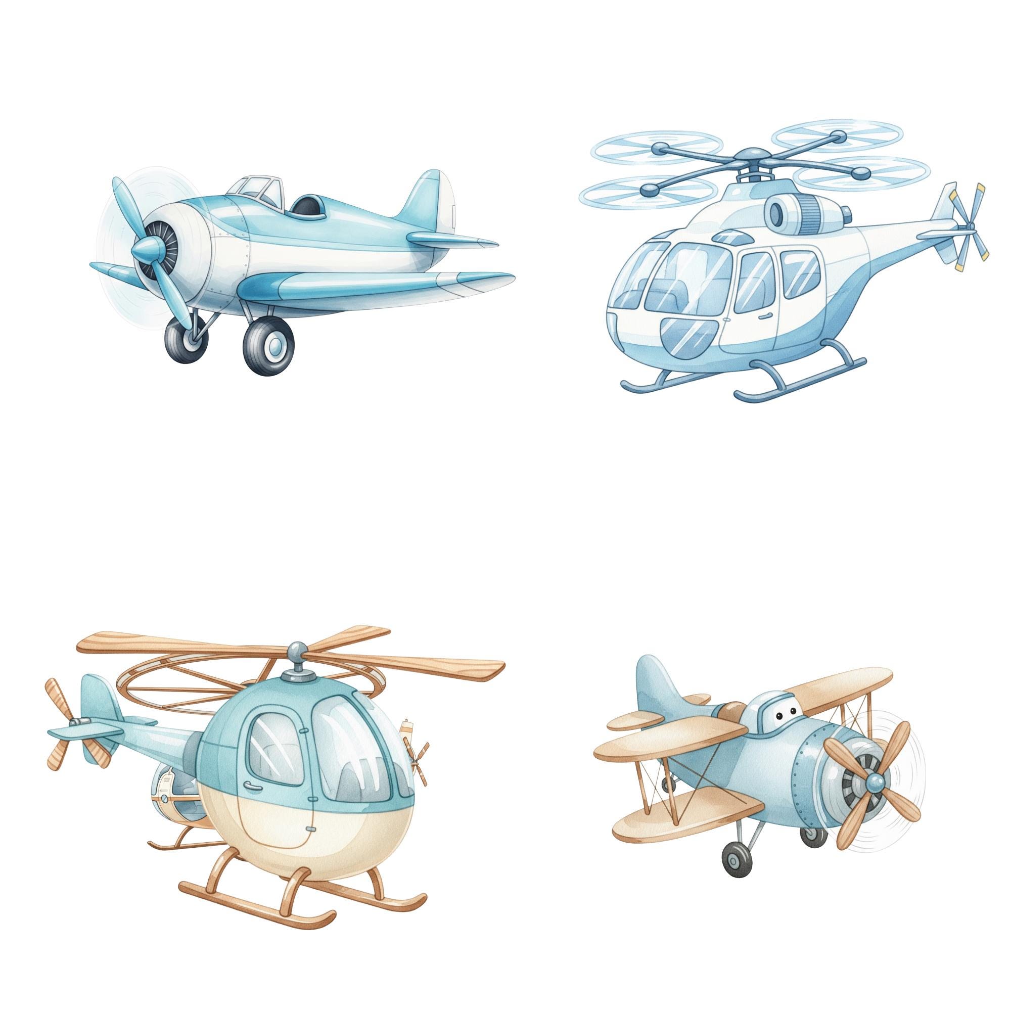 Watercolor Air Transport Clipart, Cute Blue Airplane, Baby Boy Nursery ...