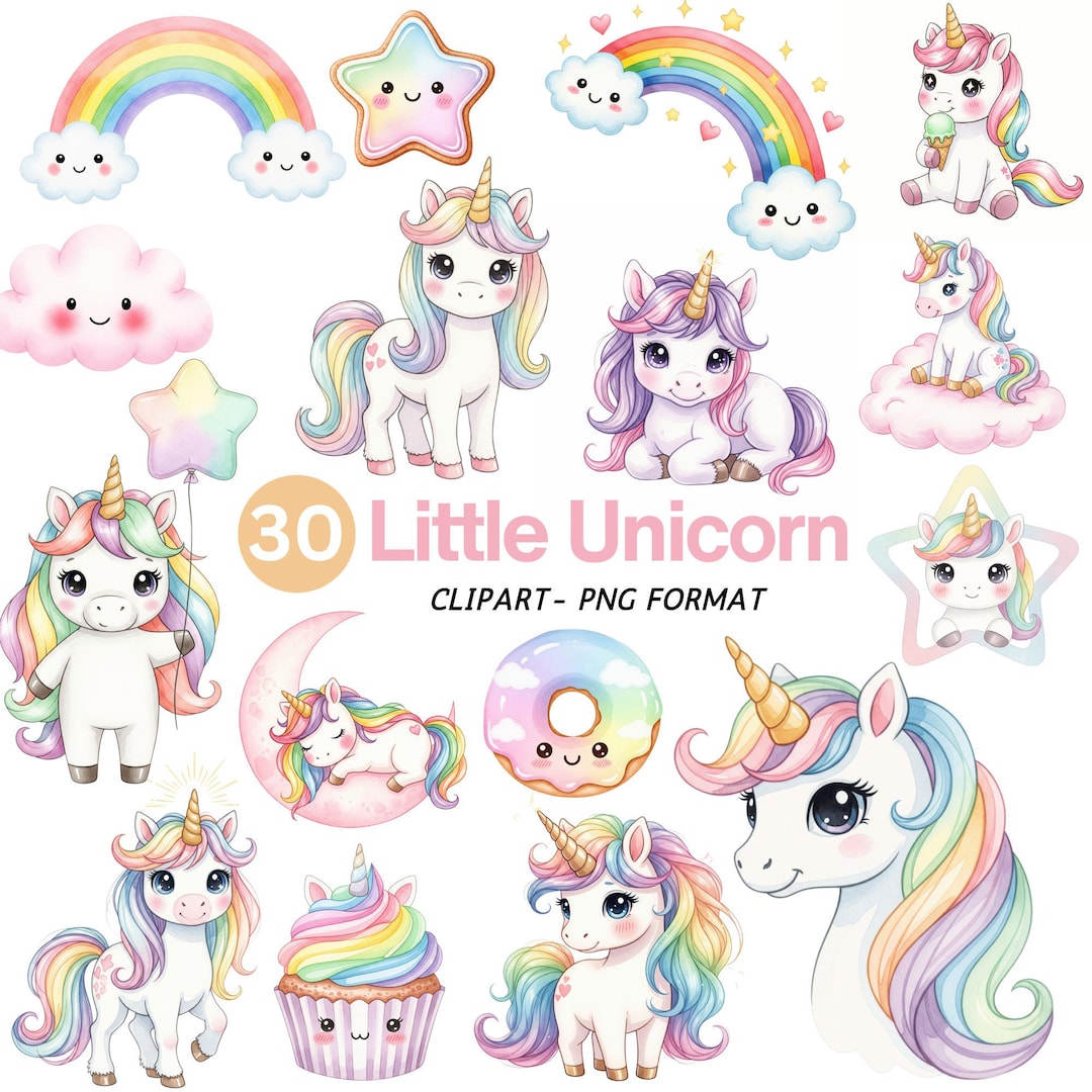Little Unicorn Clipart, Pastel Cute Unicorns, Cute Magical Pony ...