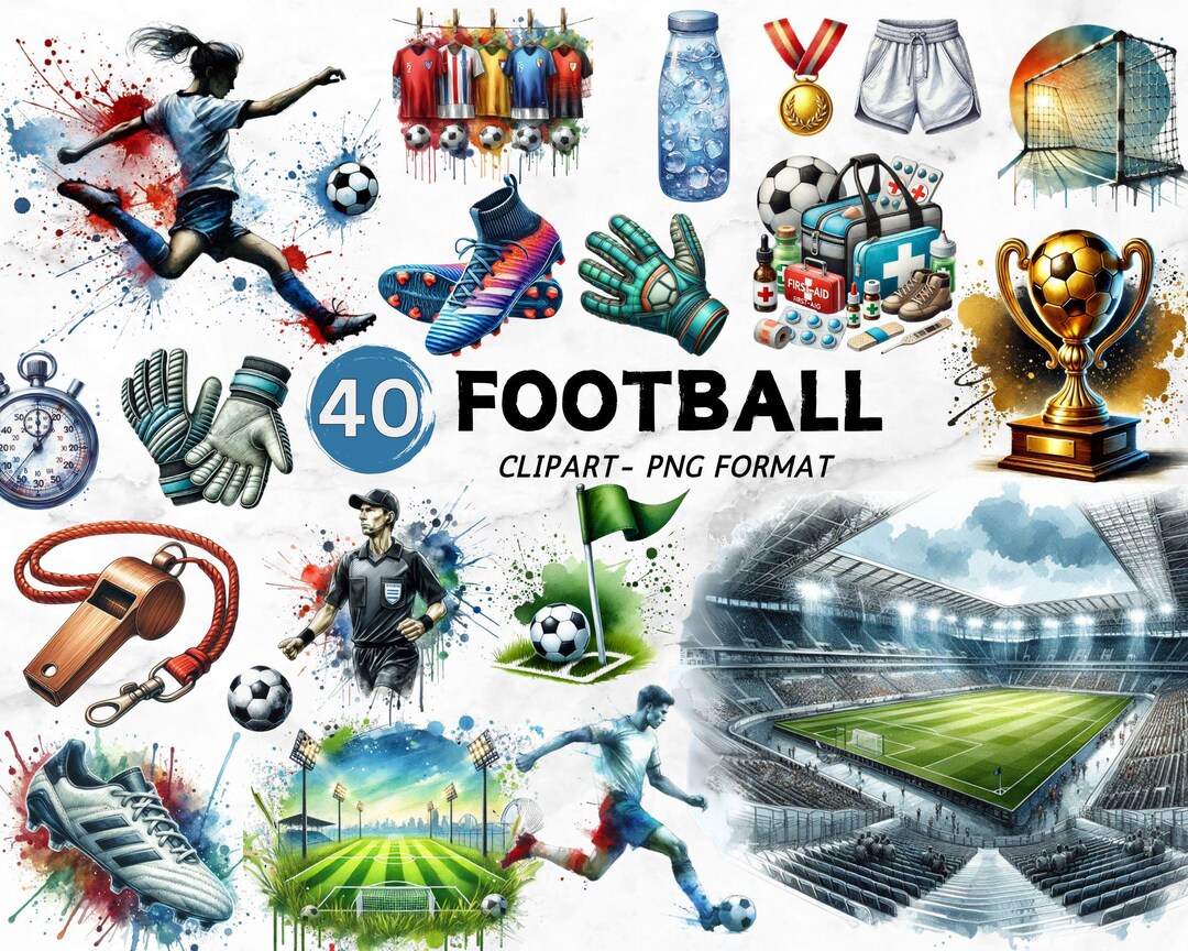 Watercolor Football Clipart Soccer Ball Clipart Goal Player Uniform ...