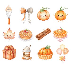Autumn Sweets Clipart, Watercolor Fall Dessert PNG, Pumpkin Spice ...