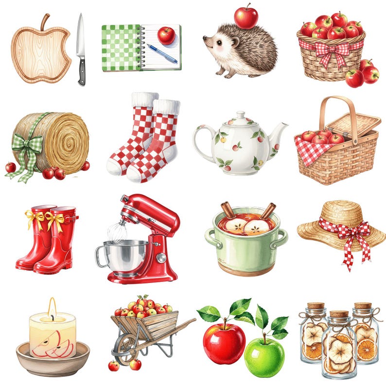 Watercolor Apple Clipart Set: Rustic Orchard Illustrations (PNG Digital ...