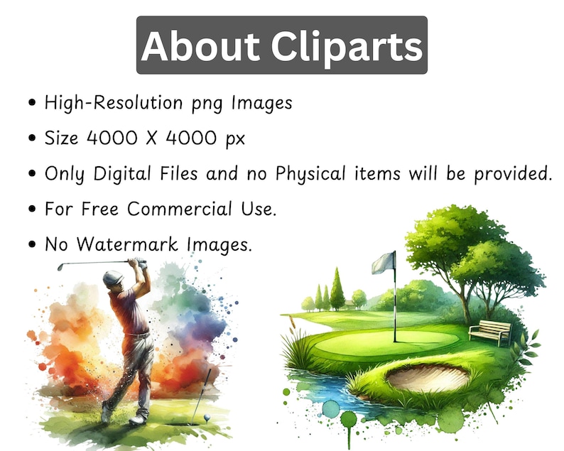 Watercolor Golf Clipart Bundle, Golf PNG, Golf Club, Cart & Ball ...