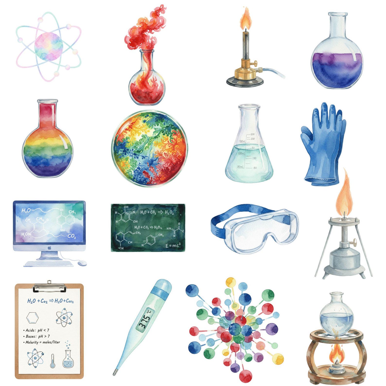 Watercolor Science Lab Clipart, Laboratory Illustrations, Chemistry PNG ...