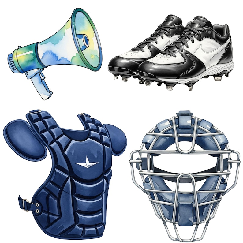 Baseball Clipart Bundle, Watercolor Sports PNG, Game Day Clip Art, Bat ...